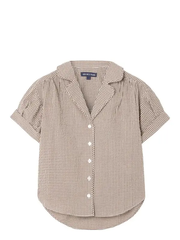 Veronica Beard Short Sleeve Collared Shirt - Taupe