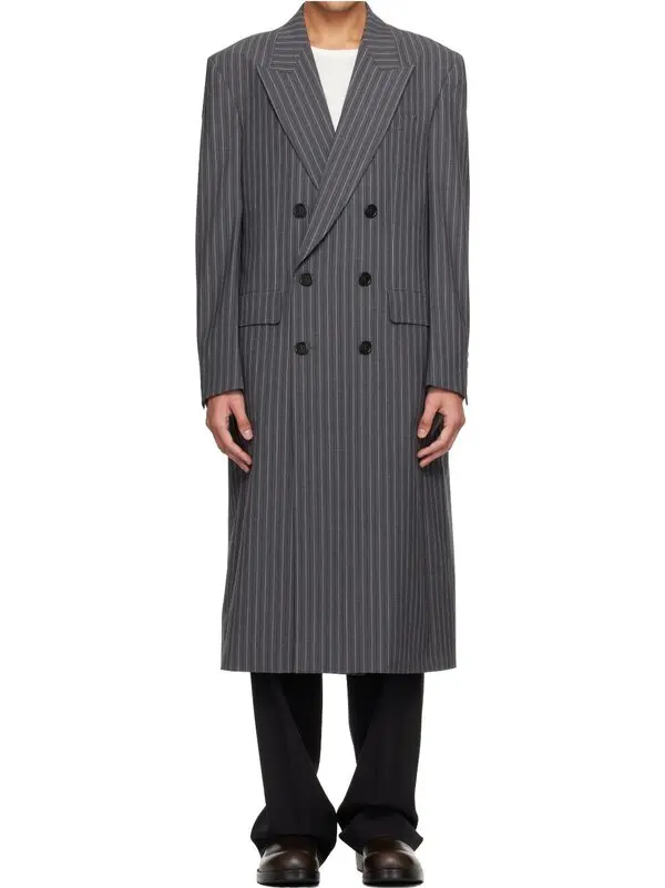 SUNFLOWER Double-breasted Striped Coat - Black