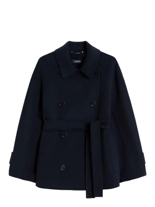 Max Mara Double-breasted Jacket With Shirt Collar And Belt - Midnight Blue