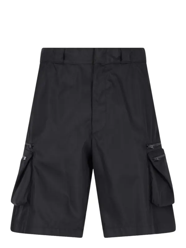 Prada Logo Plaque Zipped Cargo Shorts - Black