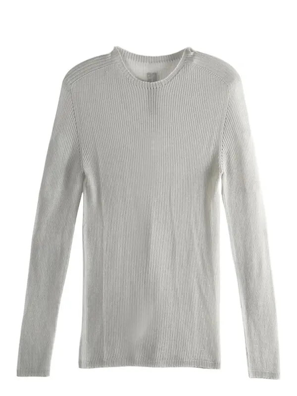 Rick Owens Long-sleeved Ribbed Knit Crewneck Jumper - Pearl White