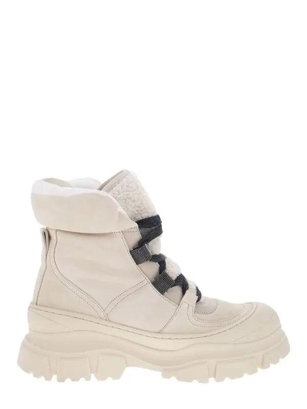 Brunello Cucinelli Shearling Ankle Boots - Ivory