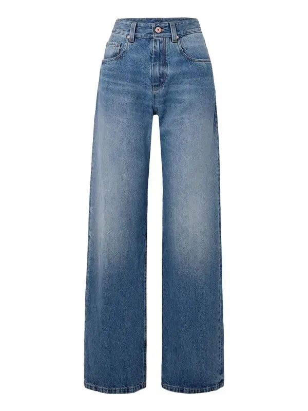 Brunello Cucinelli High Waist Wide Leg Jeans With Monili Embellishment - Blue