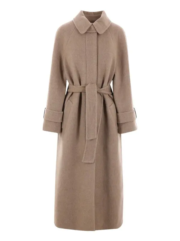 Brunello Cucinelli Herringbone Belted Coat - Light Brown