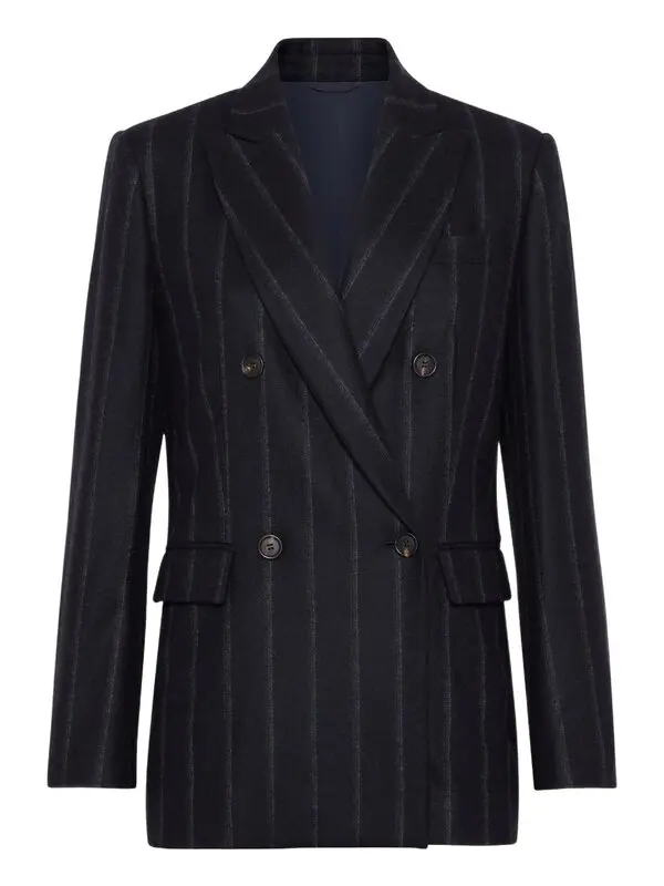 Brunello Cucinelli Pinstriped Double Breasted Blazer - Night