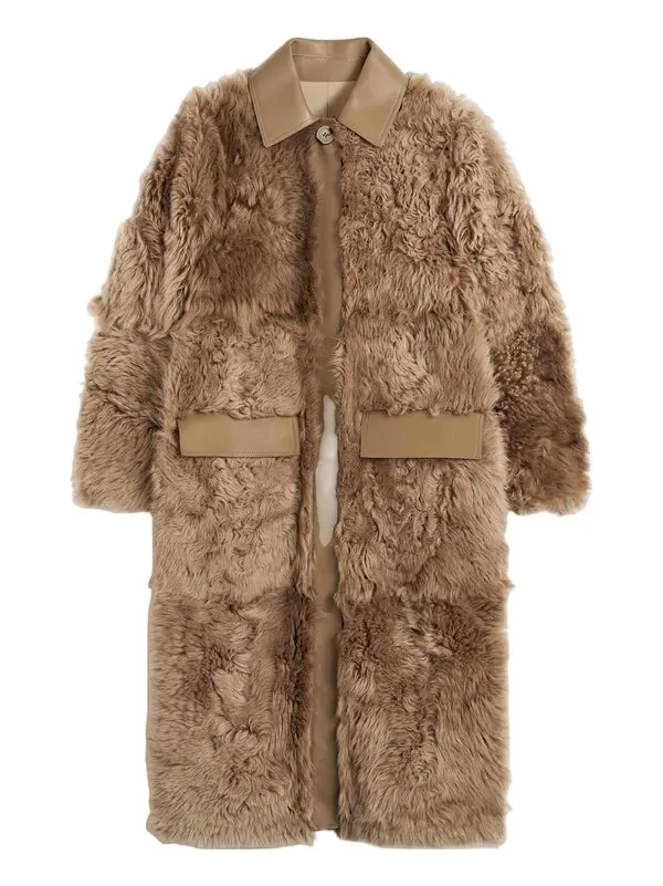 TOTEME Shearling Single-breasted Maxi Coat - Brown