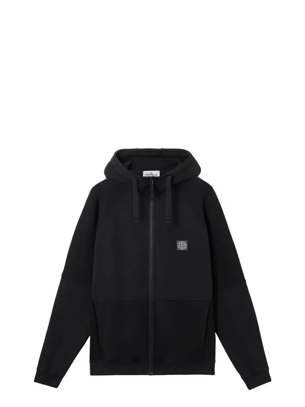 Stone Island Zip-up Drawstring Hoodie - Black