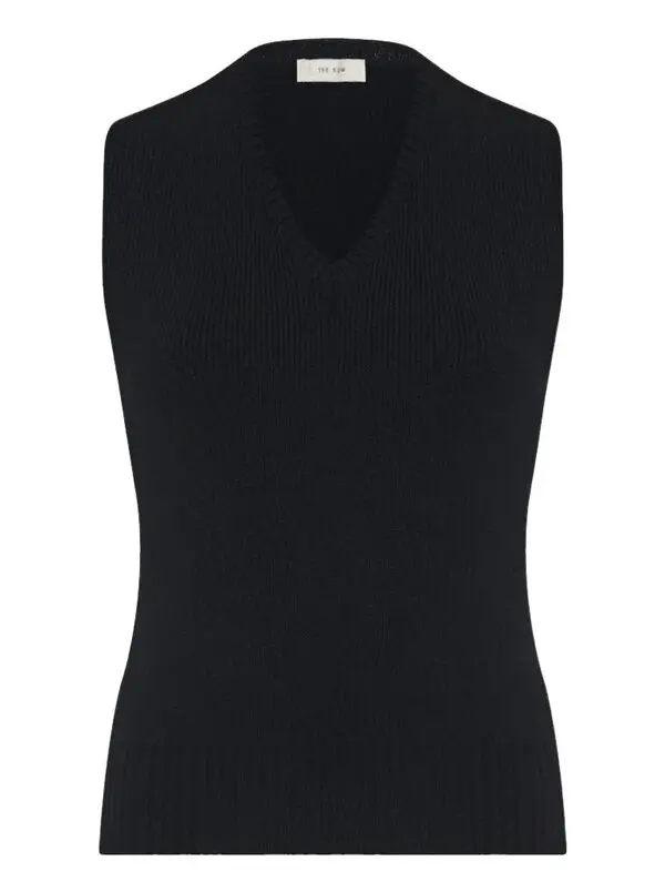 THE ROW Comi Cashmere V-neck Sleeveless Sweater - Black