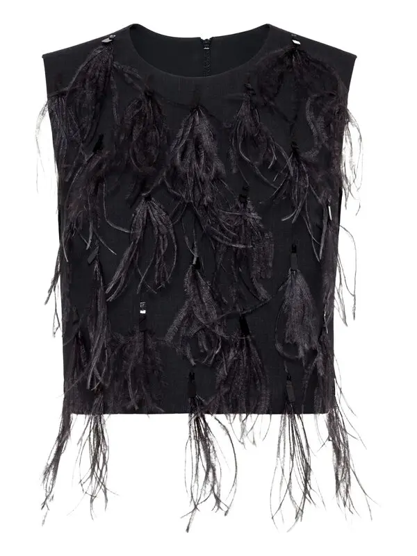 Brunello Cucinelli Feather Embellished Sleeveless Crewneck Top - Anthracite