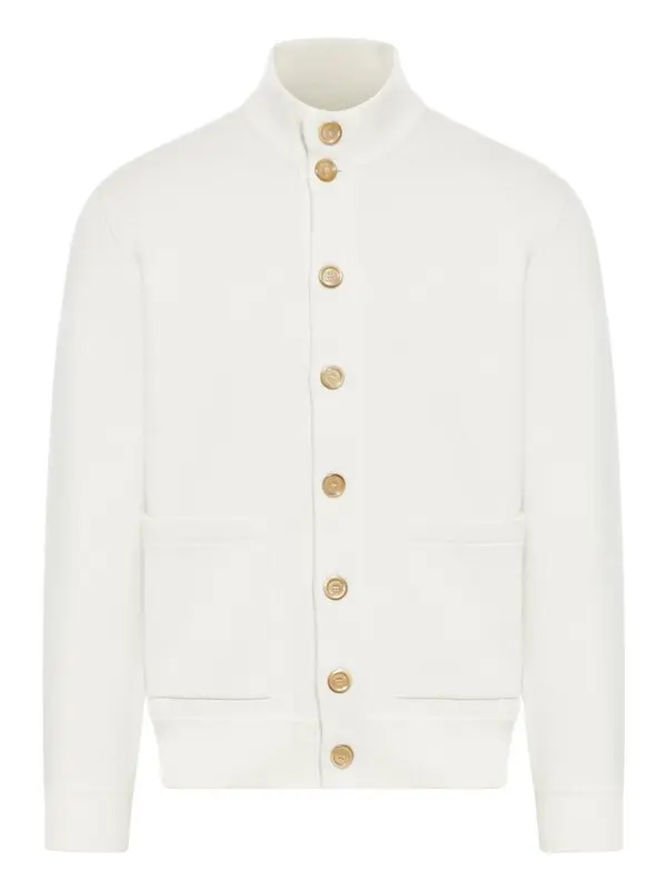 Brunello Cucinelli High-neck Buttoned Cardigan With Ribbed Hem And Pockets - White