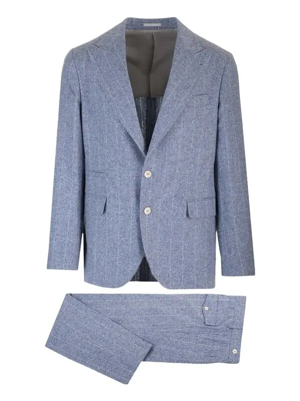 Brunello Cucinelli Single-breasted Pinstriped Suit - Blue