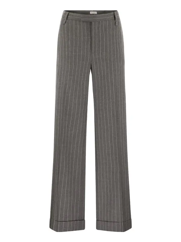 Brunello Cucinelli Pinstriped Wide-leg Trousers - Medium Gray