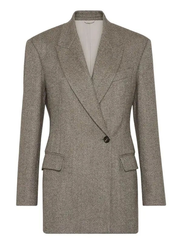 Brunello Cucinelli Double-breasted Herringbone Tailored Blazer - Brown