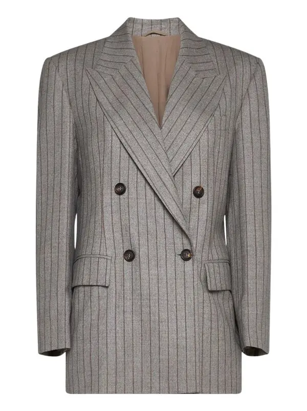 Brunello Cucinelli Striped Double-breasted Blazer - Gray