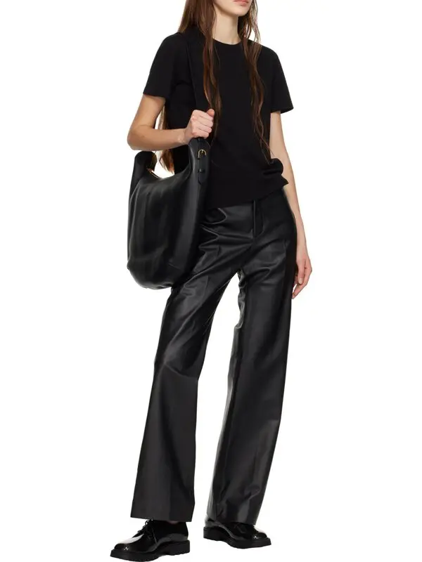 THE ROW Straight Leather Casual Pants - Black