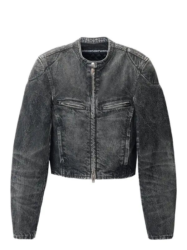 Alexander Wang Crystal Pressed Motorcycle Jacket - Grey