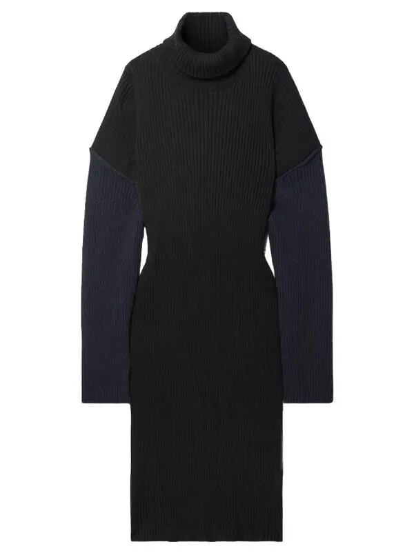 THE ROW High Lapel Long Sleeve Dress - Black