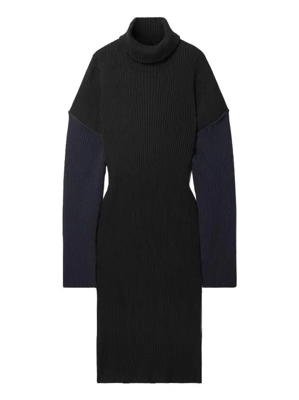 THE ROW High Lapel Long Sleeve Dress - Black