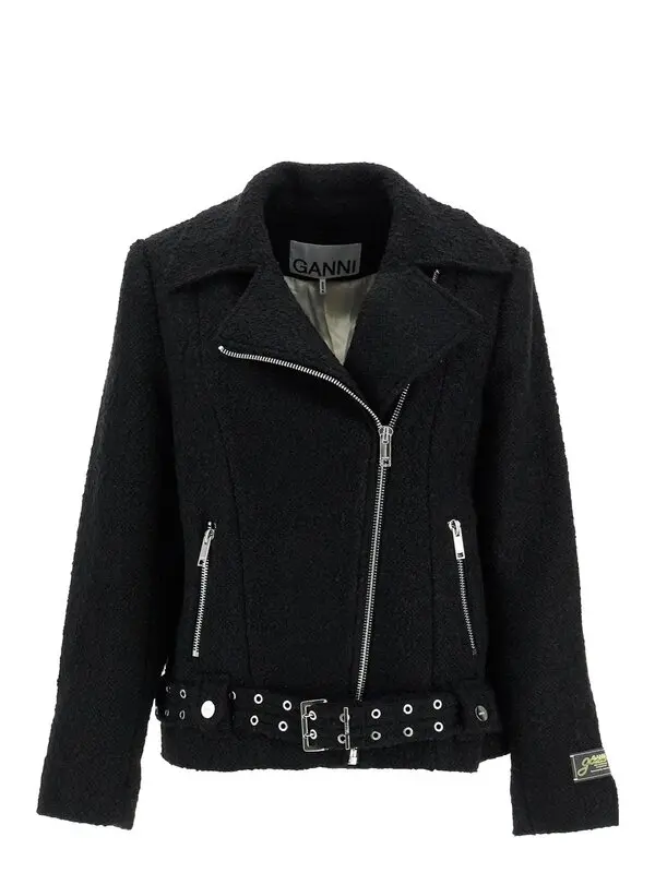 GANNI Zipped Biker Jacket - Black