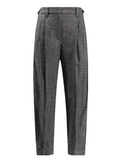 Brunello Cucinelli Herringbone Cropped Pleated Trousers - Grey