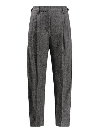 Brunello Cucinelli Herringbone Cropped Pleated Trousers - Grey