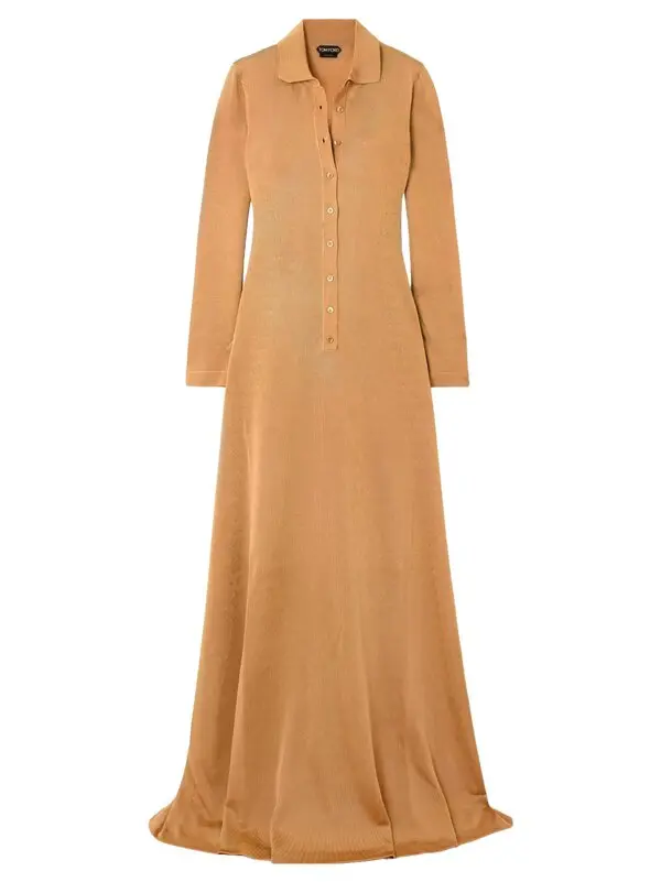 TOM FORD Knitted Polo Maxi Dress - Nude