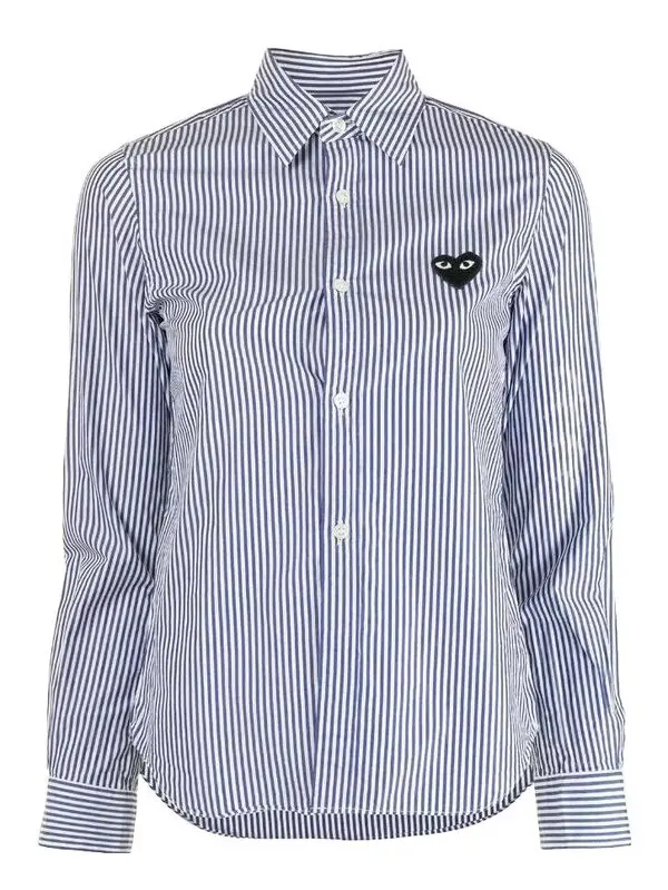 Play Comme Des Garcon Striped Embroidered Logo Shirt - White