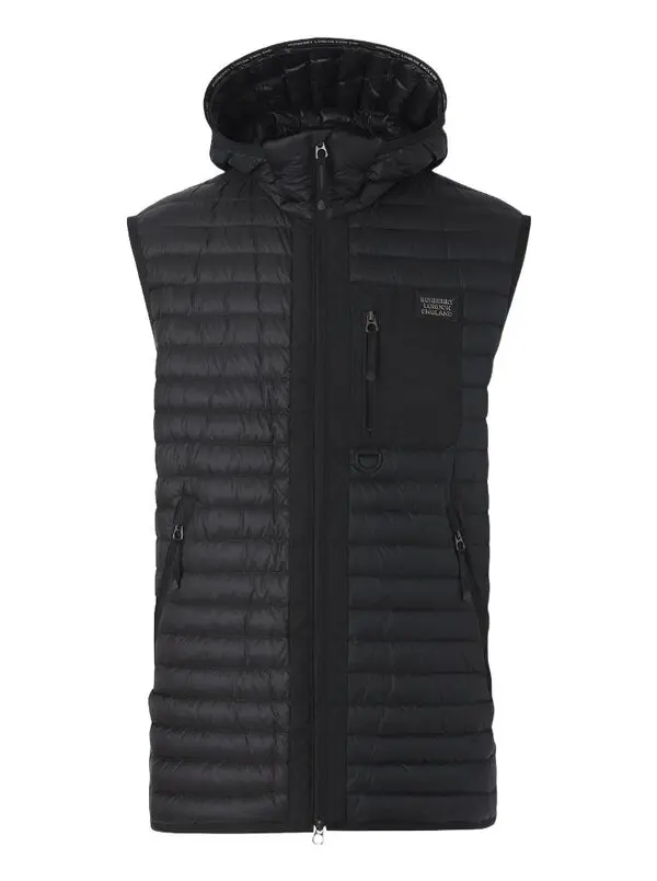 Burberry Logo-appliqué Quilted Hooded Gilet - Black
