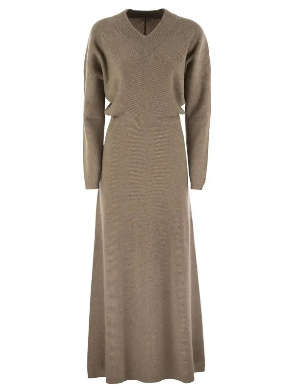 Brunello Cucinelli V-neck Knitted Maxi Dress - Light Brown