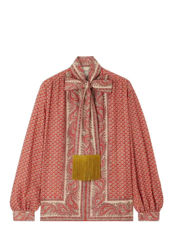 Valentino Garavani Long Sleeve Shirt With Fringed Scarf Detail - Brown