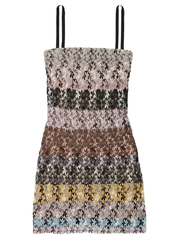Missoni Striped Metallic Crochet Knit Mini Dress - Multicolor