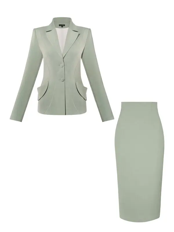 TIA DORRAINE Tailored Fit Suiting Blazer And Skirt Set - Green