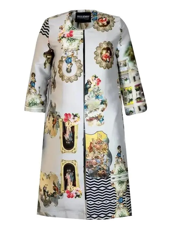 MAXJENNY Tailored Statement Coat With Artistic Print - White