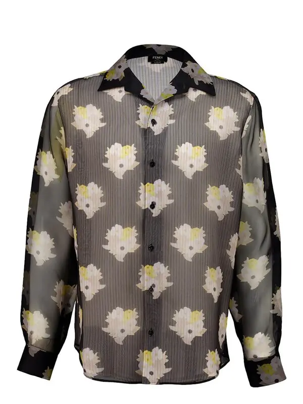 Fendi Bouquet Silk Organza Shirt - Black