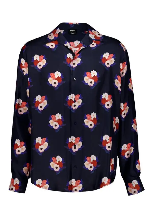 Fendi Dark Bouquet Silk Shirt - Blue