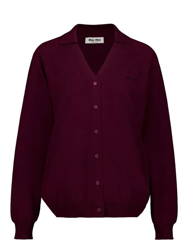 Miu Miu Amaranth Red Wool Cardigan With Polo Collar - Burgundy