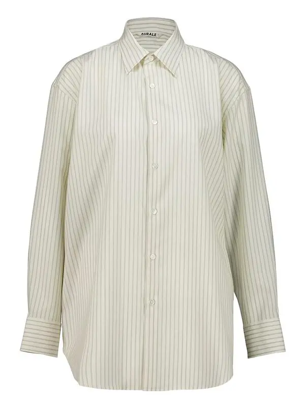Auralee Ivory Stripe Super Fine Wool Shirt - White