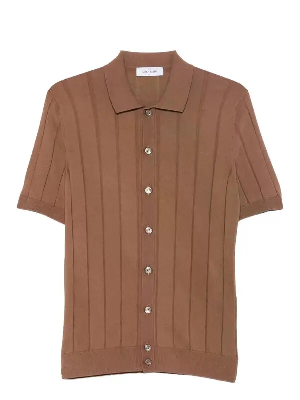 GRAN SASSO Ribbed-knit Short-sleeve Shirt - Brown