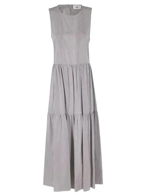 SOLOTRE Striped Tiered Dress - Grey