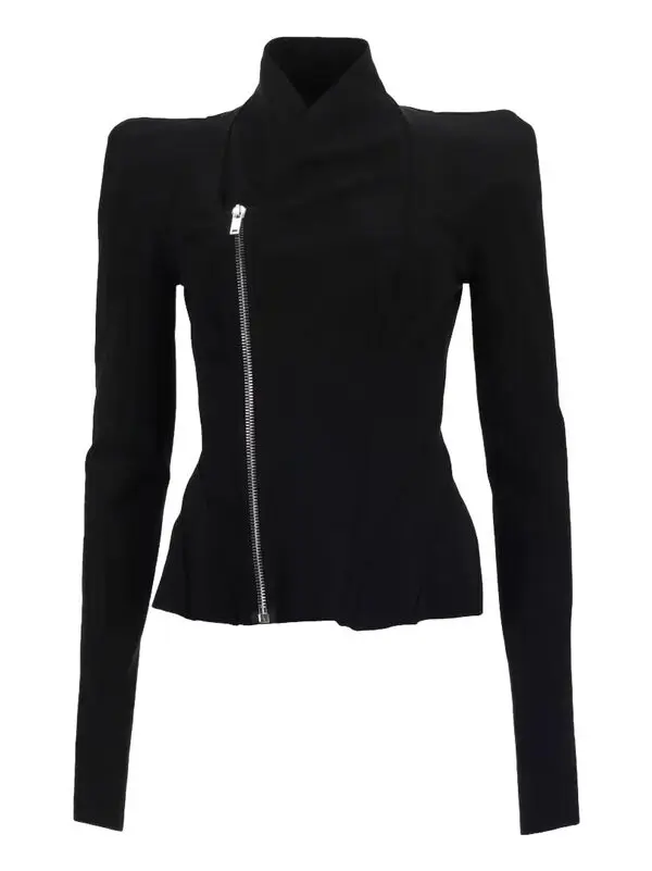 Rick Owens Asymmetrical Zip Padded Shoulder Jacket - Black