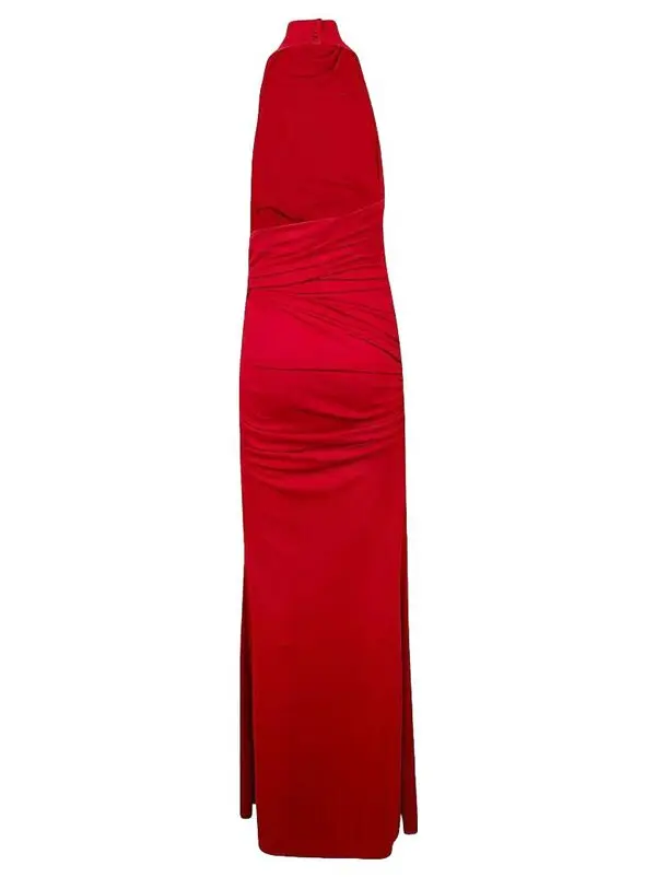 Andamane Ruched Halterneck Maxi Dress - Red