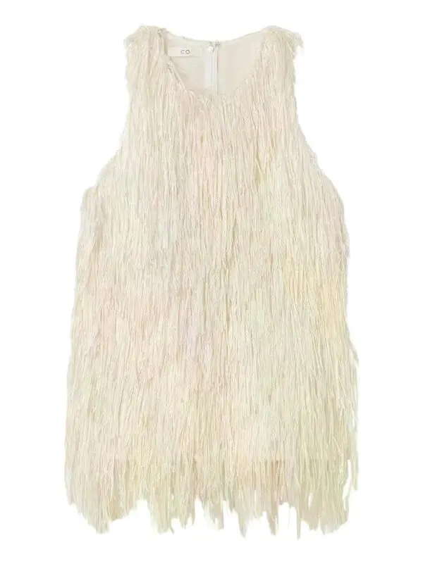 Co Collection Sleeveless Racer-back Top With Fringe Detail - Neutrals