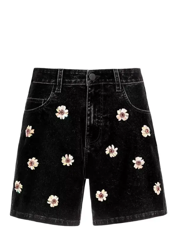 Agua Bendita Dahlia Embellished Denim Shorts - Black