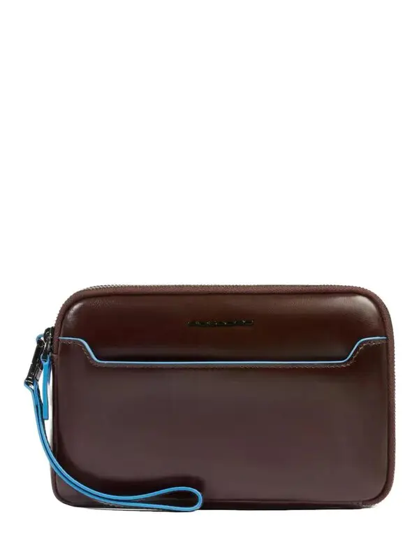 PIQUADRO Leather Clutch With Wrist Strap - Brown