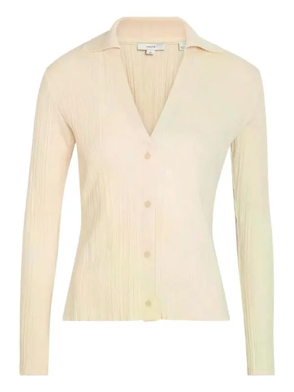 Vince Ribbed Knit V-neck Top - Neutrals