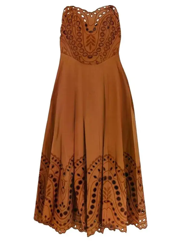 Charo Ruiz Ibiza Broderie Anglaise Strapless Midi Dress - Brown