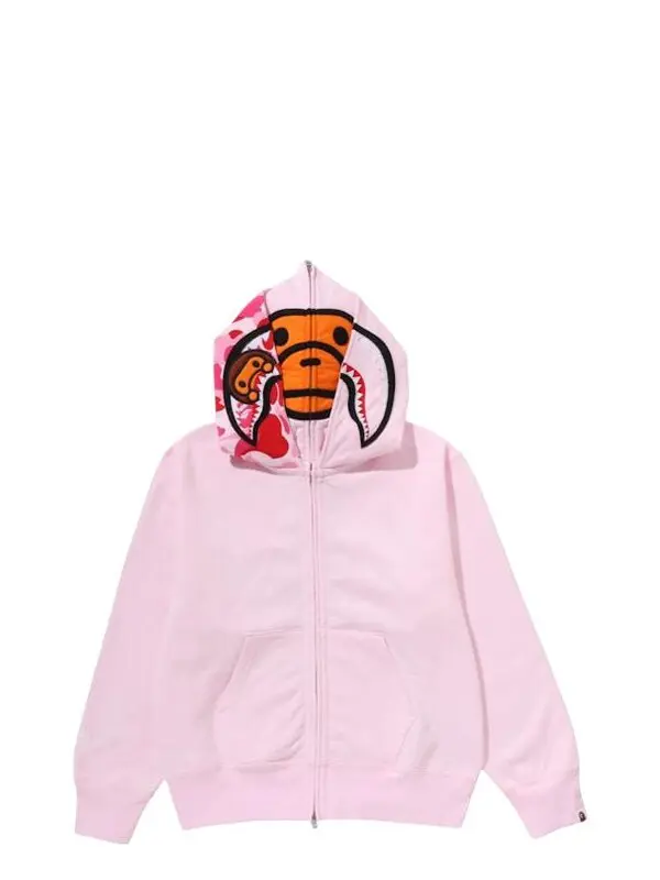 A BATHING APE Milo Shark Cropped Full Zip Double Hoodie - Pink