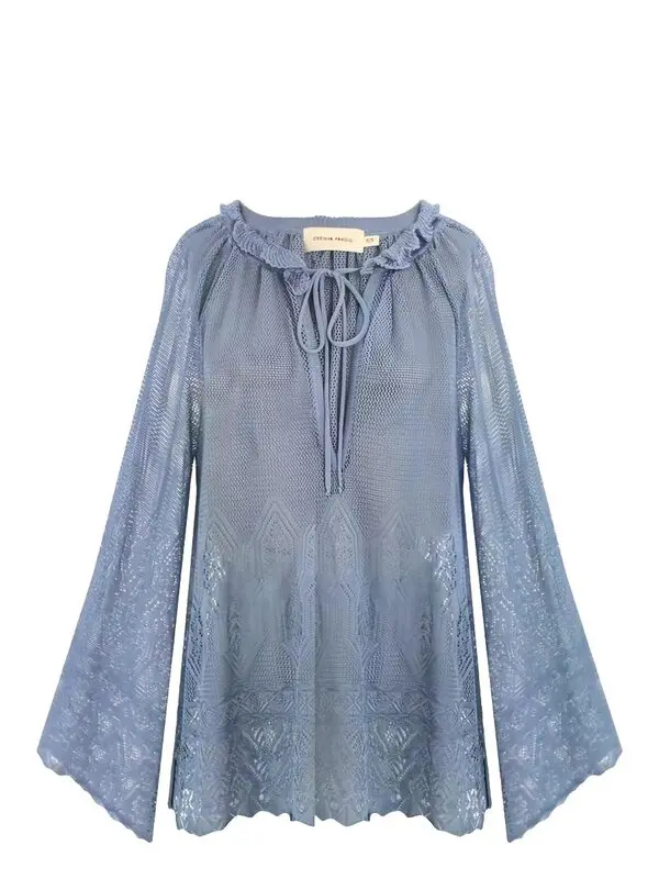 CECILIA PRADO Crochet-knit Ruffled Blouse - Blue
