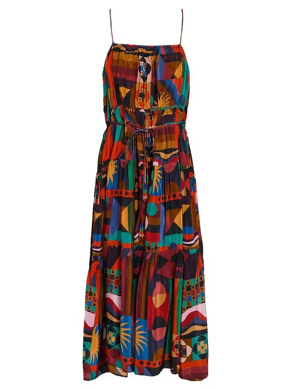 Farm Rio Tiered Printed Crepe De Chine Midi Dress - Multicolor