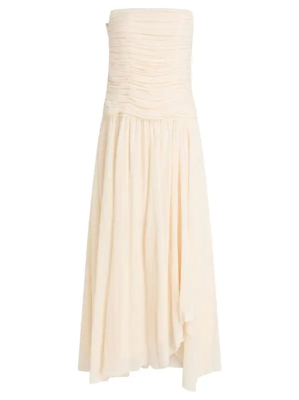Staud Hightide Strapless Ruched Cotton & Ramie-blend Maxi Dress - Cream